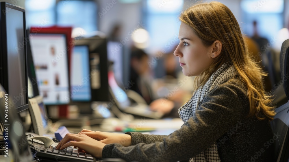 Skilled journalist typing typewriter while working and writing the ...