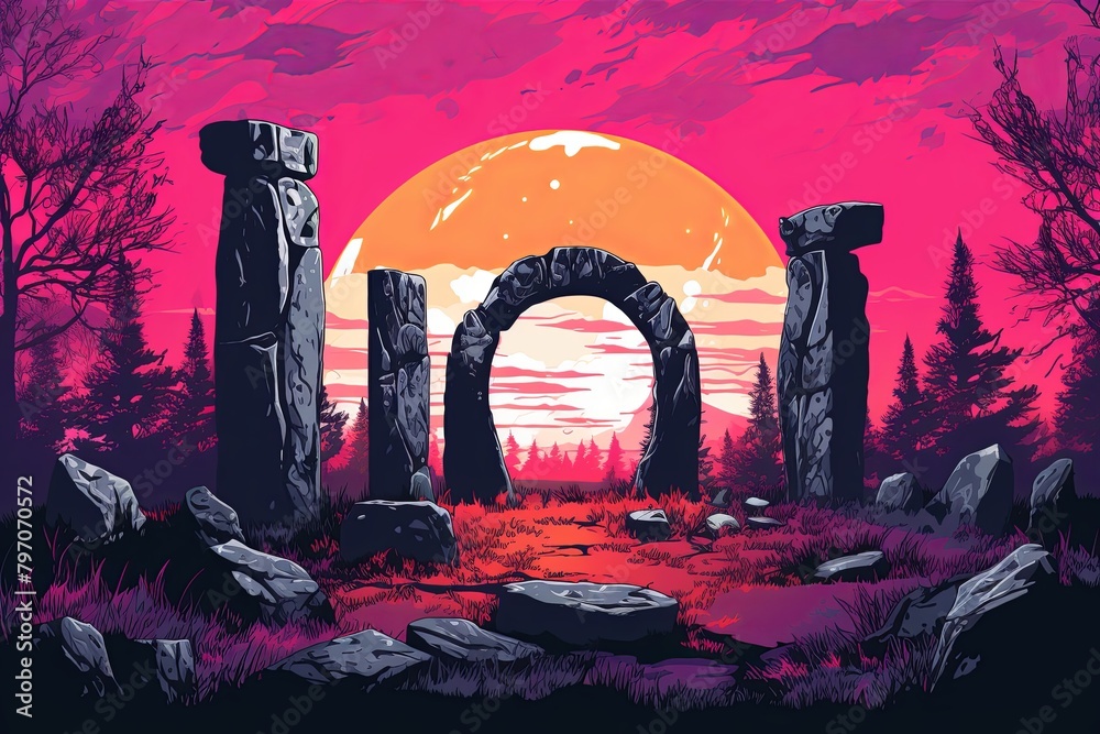 Druid Stone Circle Gradients: Neopagan Ancient Festival Poster Design ...