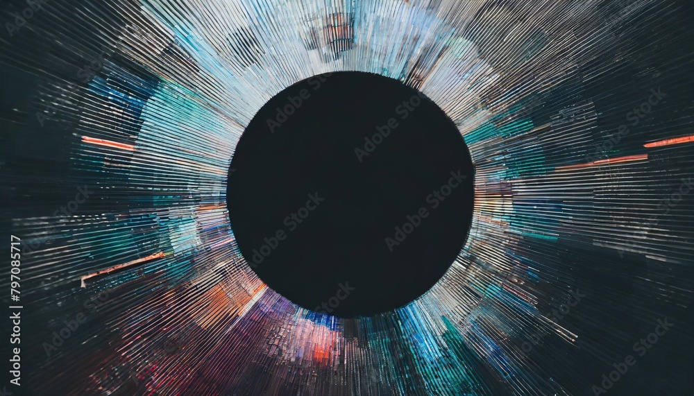 black circle with glitch effect pattern round shape pixel noise texture ...