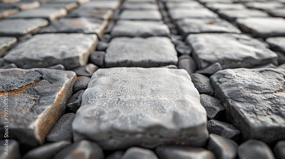White square paving slabs interspersed with natural stone. Sample of ...
