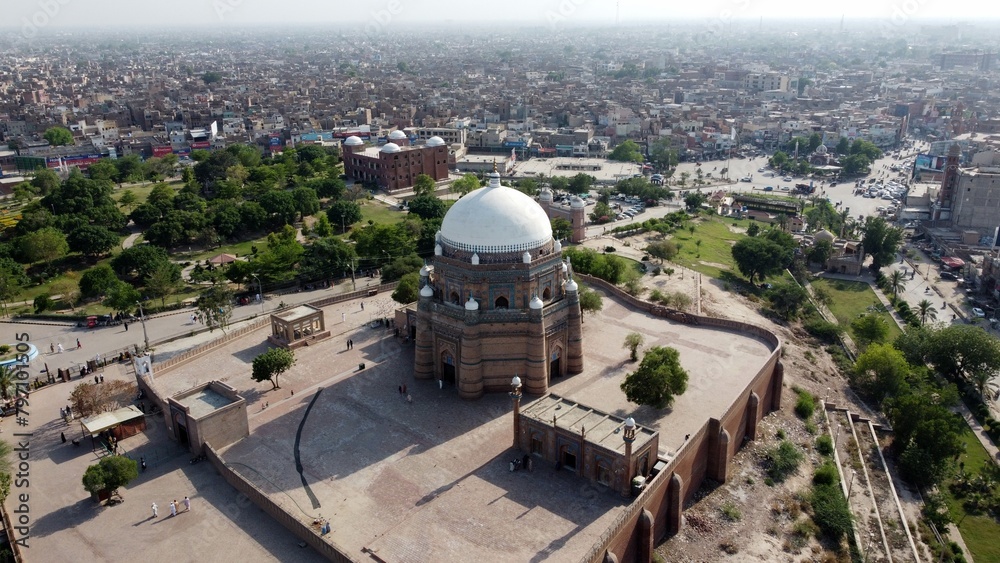 Aerial view of Tomb of Shah Ruk e Alam Multan Pakistan Aerial view ...