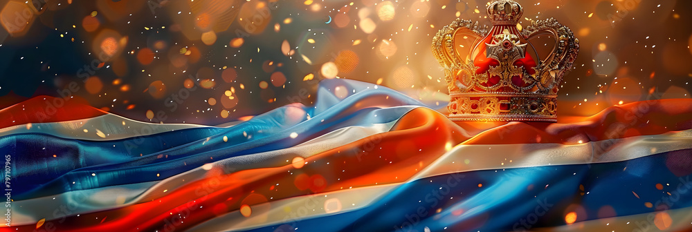 Banner featuring the Dutch Kingdom flag waving proudly with a golden ...