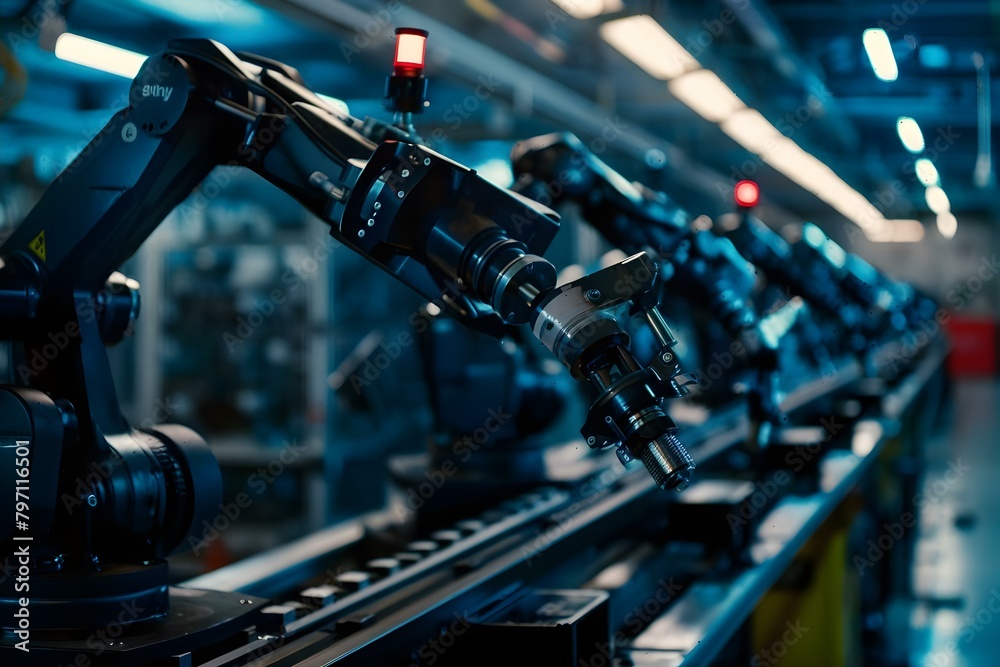 Robotic arms in factory line for AI-driven industrial automation ... Robotic arms in factory line for AI-driven industrial automation ...
