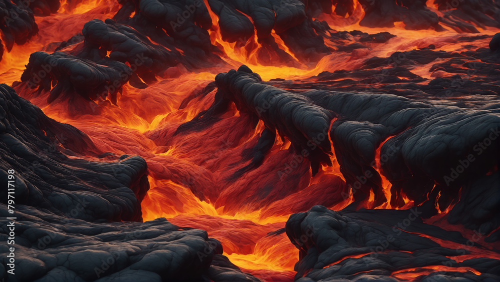 Abstract compositions inspired by the fiery glow of molten lava ...