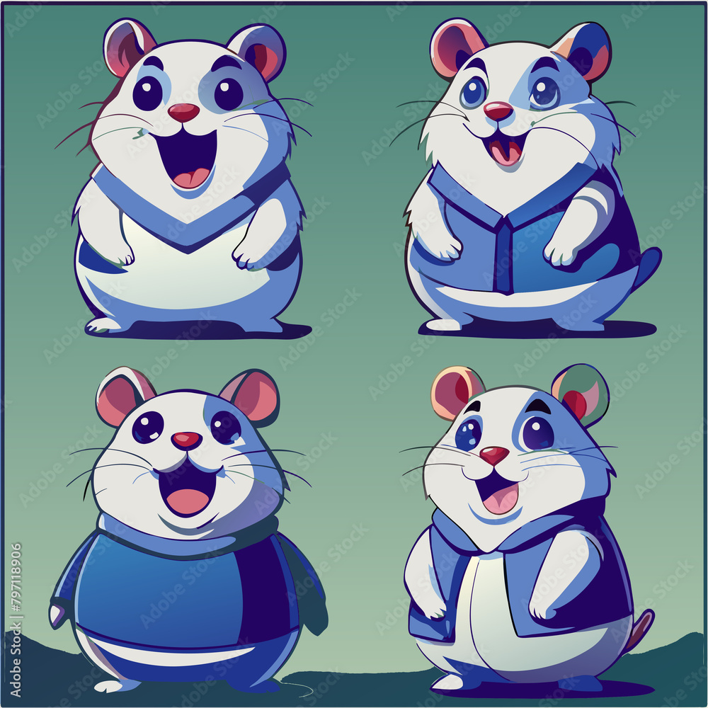 Cute cartoon hamster characters with different poses. Set of hamsters ...