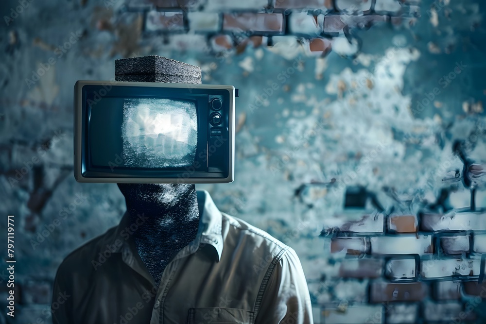 Analyze medias influence on creative portrayal of man with TV set head ...