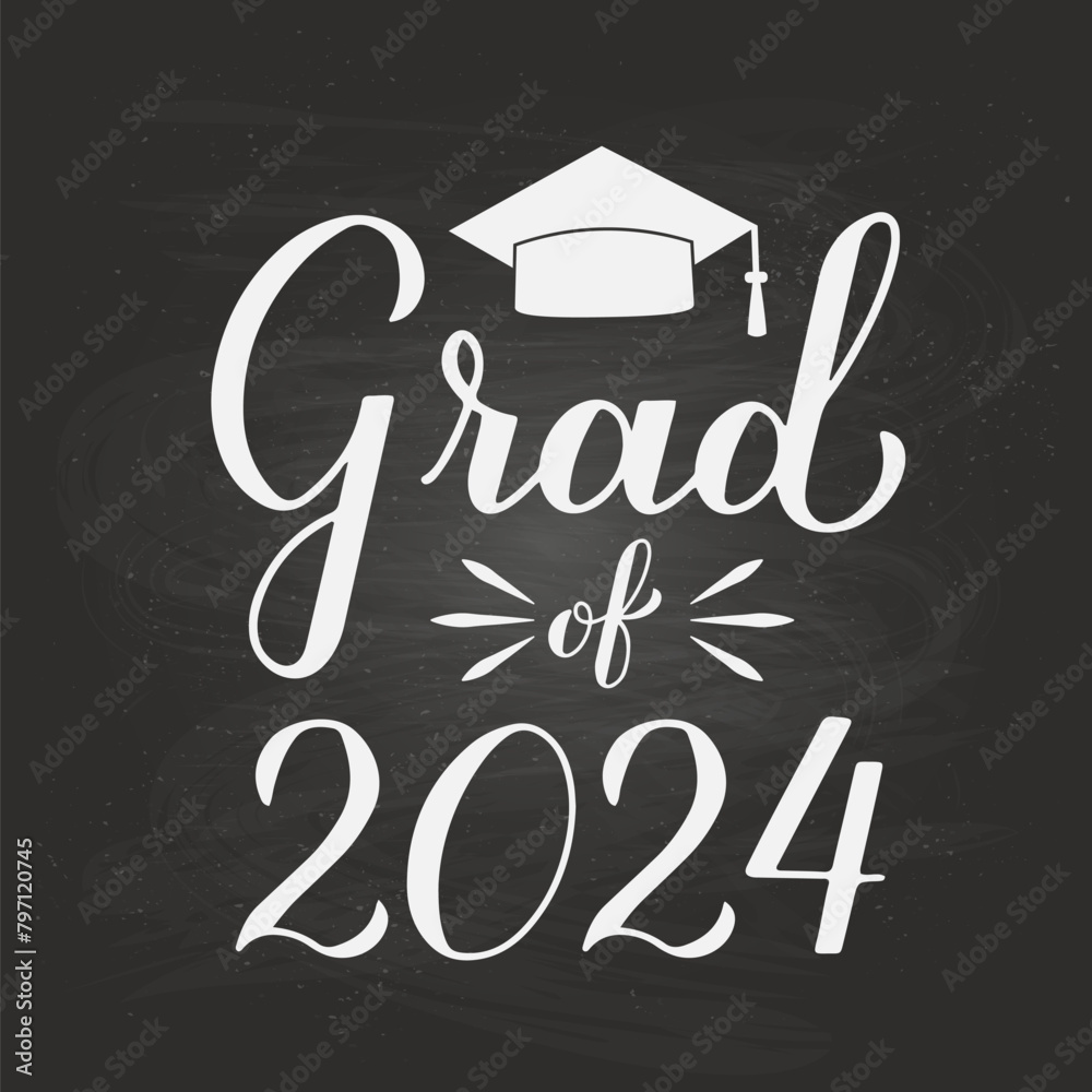 Grad of 2024 lettering with graduation cap on chalkboard background ...