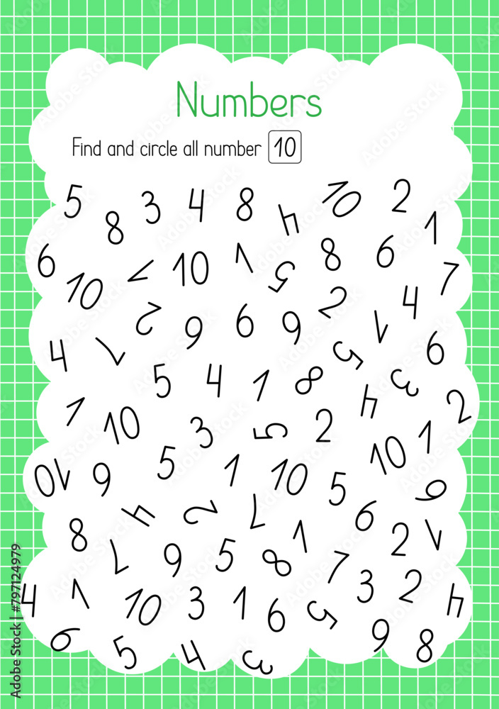 Find and circle number ten simple educational activity for children ...