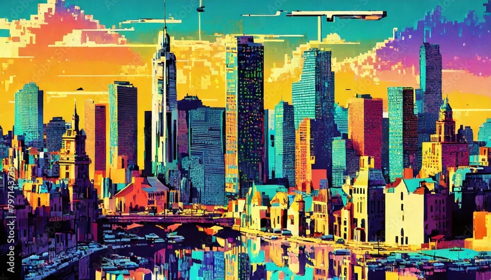 pixel art city cityscape crafted in retro pixel art style vibrant ...