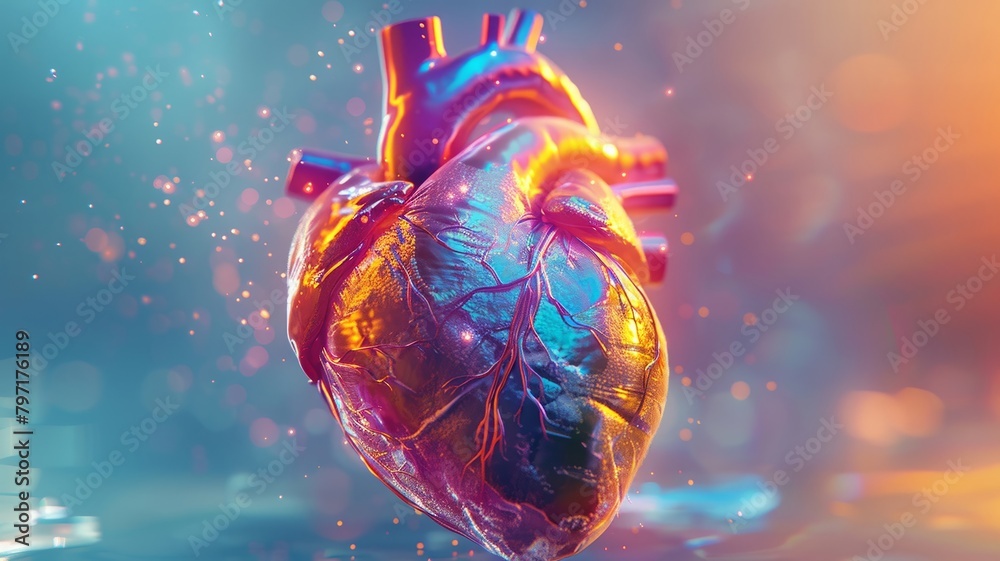 Stylized human heart with vivid hues and anatomical details Stock ...
