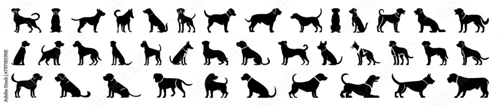 Set of black silhouettes of a dog, vector, isolated collection. Dogs ...