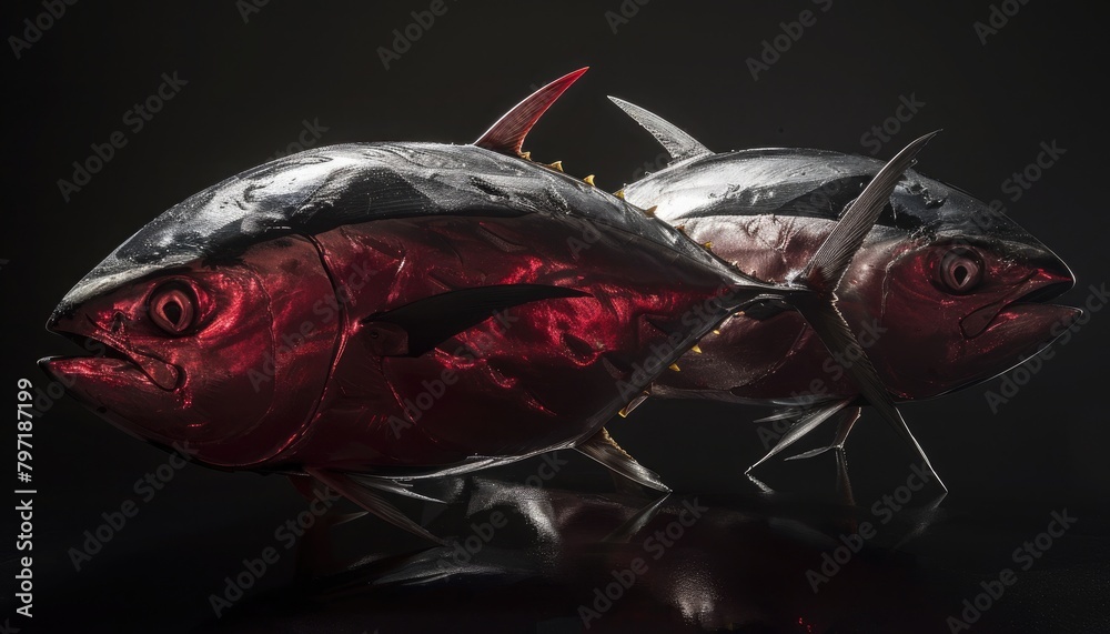 Fresh tuna fish displayed against a black background 🐟🌑 The sleek ...
