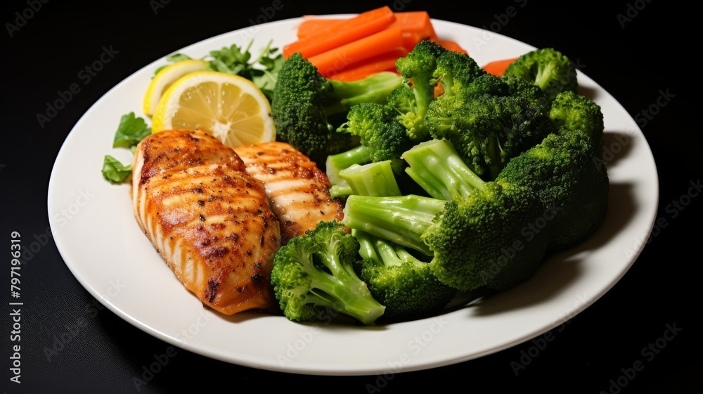 A balanced dinner plate displaying a proteinrich and vegetableheavy ...