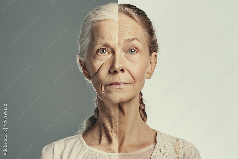 Aging salicylic acid cream secrets integrated in portrait depiction ...
