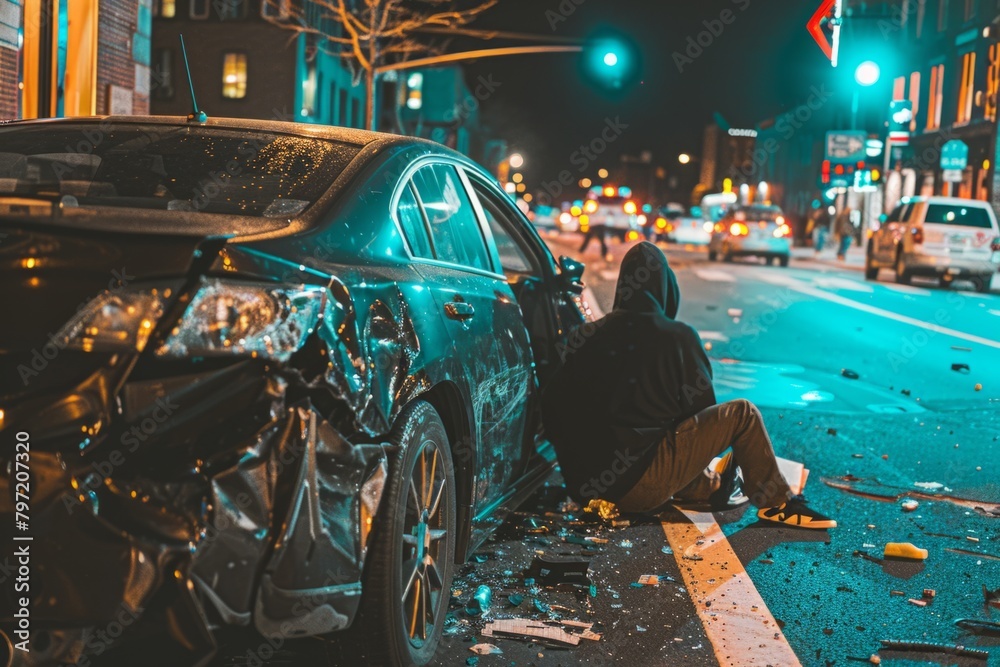 Car crash devastated person crying auto accident insurance cover wreck ...