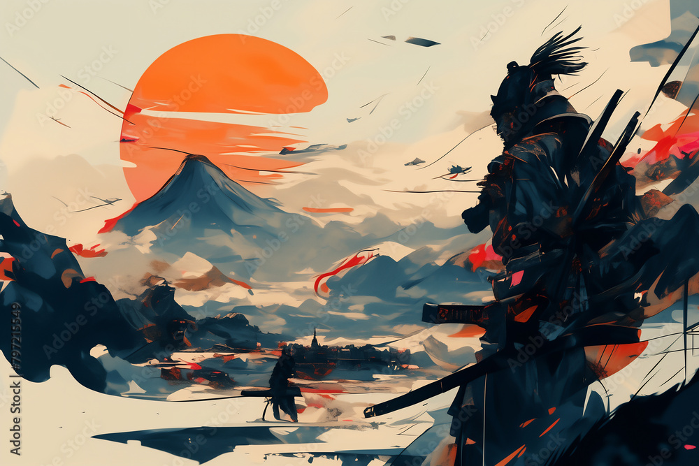 Samurai warriors in full battle regalia standing proudly , ready for ...