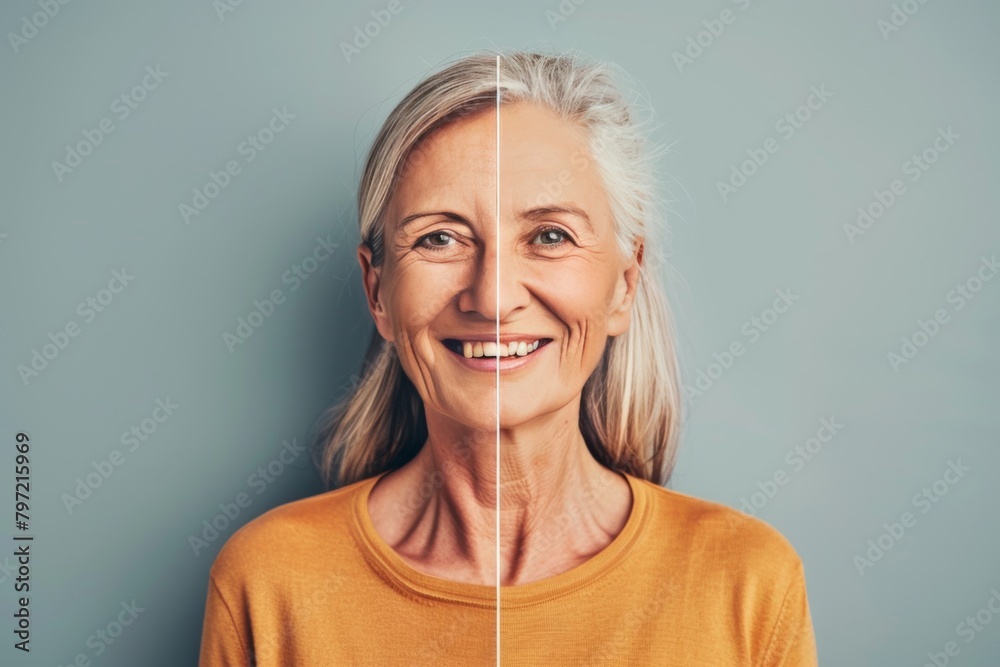 Woman in the skincare stage showcases realistic facial features versus ...