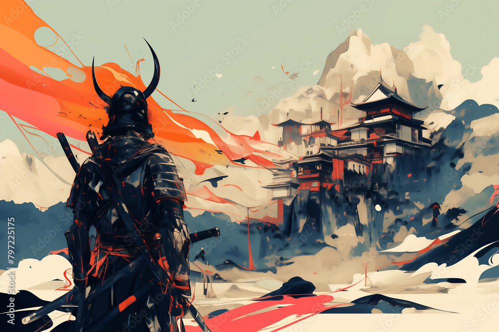 Samurai warriors in full battle regalia standing proudly , ready for ...