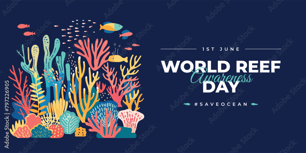 World Reef Awareness Day on June 1st. Social media banner. Vector ...