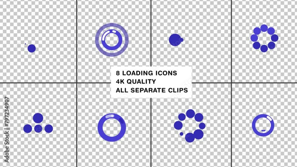 8 dynamic loading icon animation set: transparent individual clip in ...