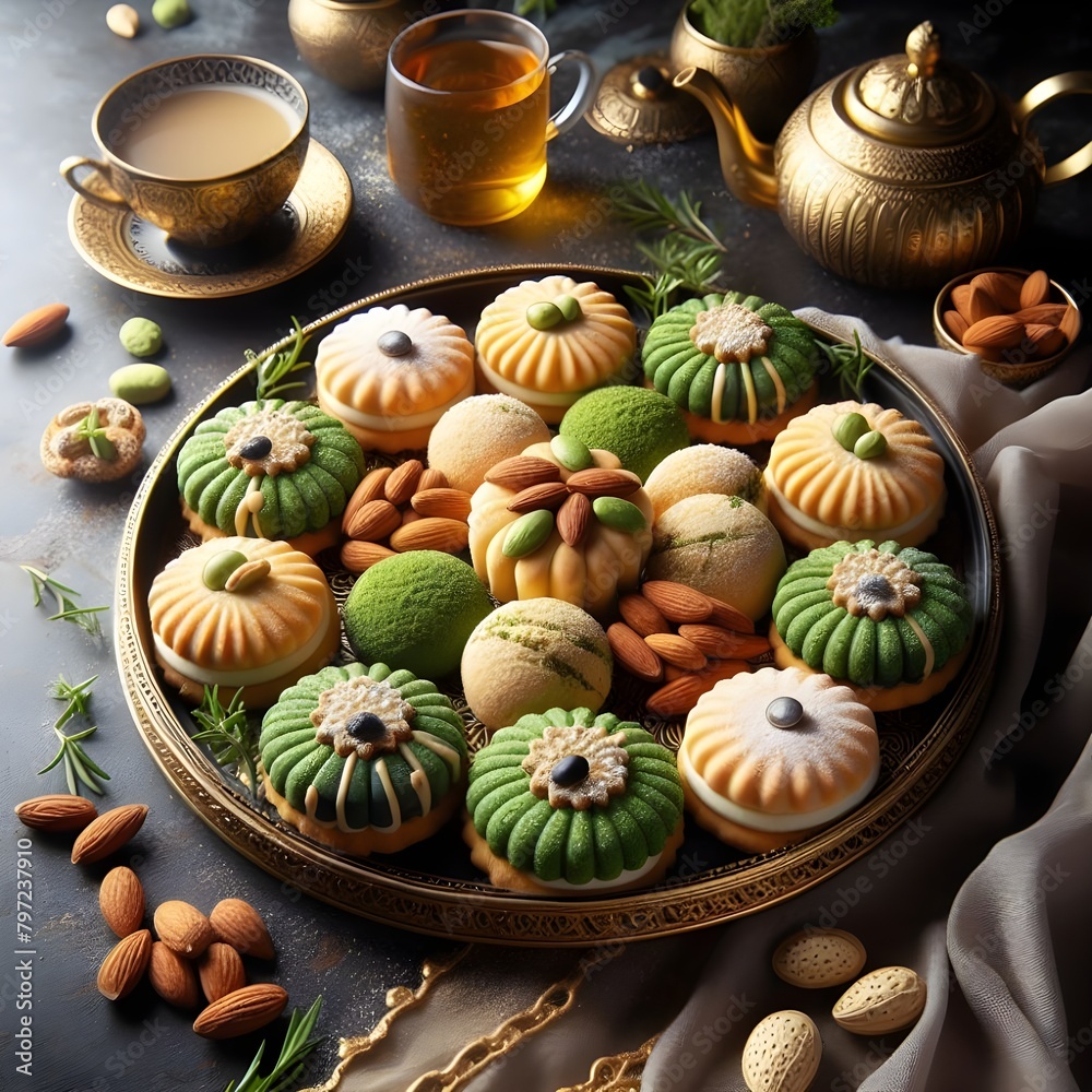 Variety of semolina cookies with dates walnuts and pistachios ...