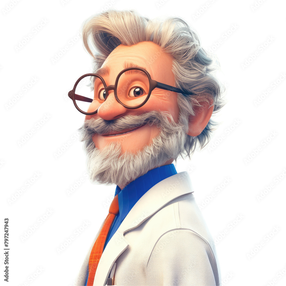 The cheerful senior scientist with a wise and curious expression on his ...