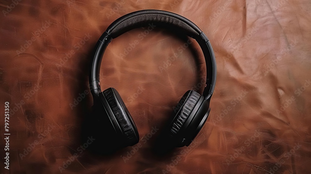 artistic aerial view of black wireless headphones contrasting against ...