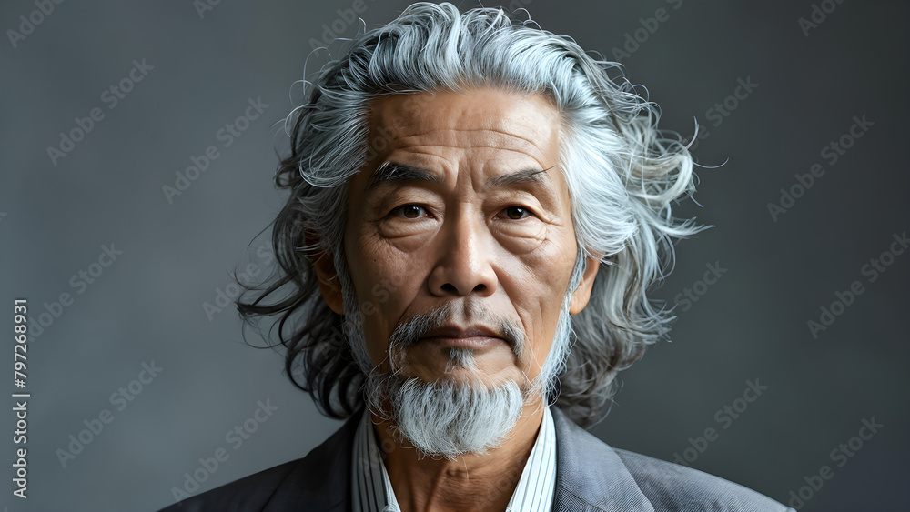 Curly Mane: Portrait of Elderly Gentleman, Wavy Wisdom: Old Man with ...