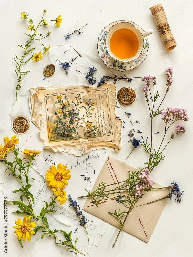 Vintage botanical theme and tea composition - A vintage botanical ...