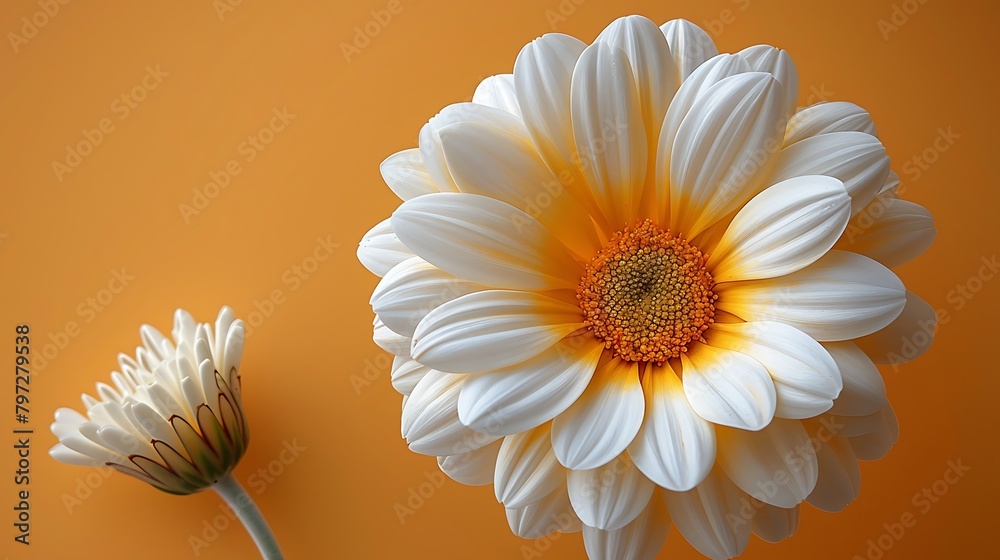 Illustrate the radial symmetry of a daisy from a top-down perspective ...