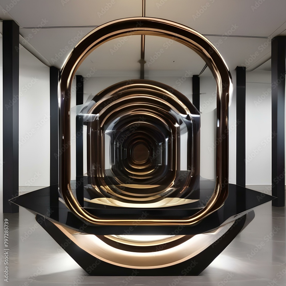 A modern sculpture composed of rotating elements, creating a hypnotic ...