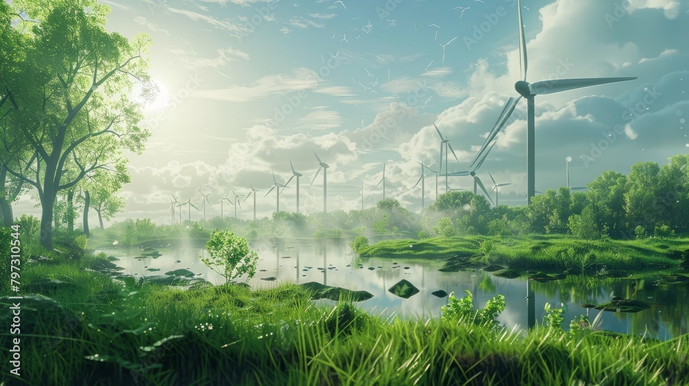 Getting green hydrogen from renewable energy sources. Concept ...