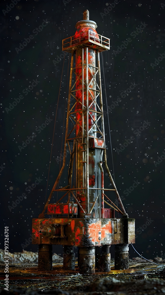 Majestic Offshore Oil Rig Shining Bright in the Night Sky Amid a Starry ...