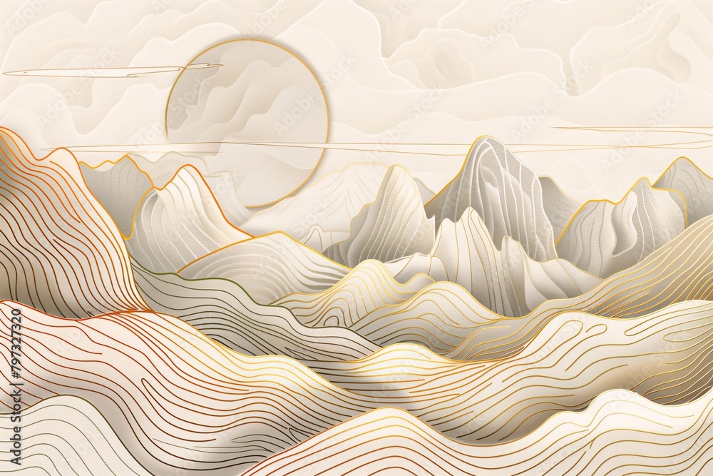 landscape wallpaper design with Golden mountain line arts, luxury ...