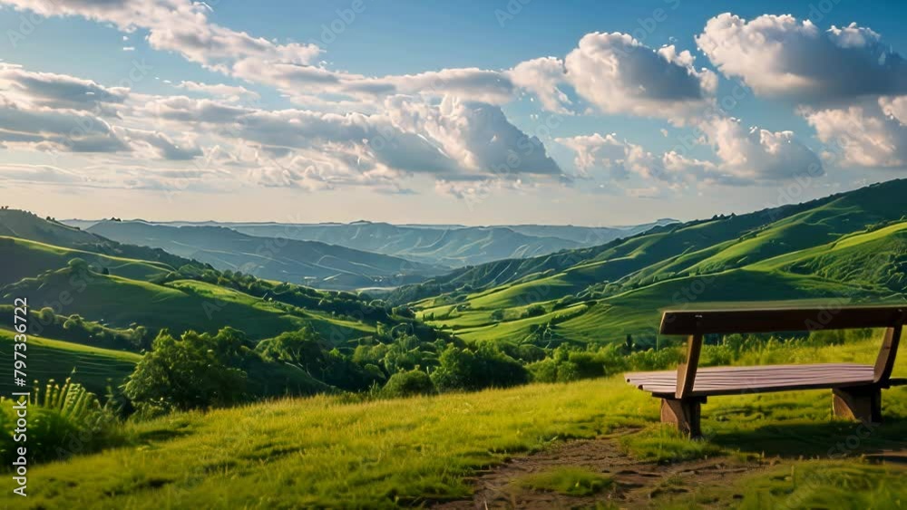 Video animation of serene valley view. In the foreground, there’s an ...