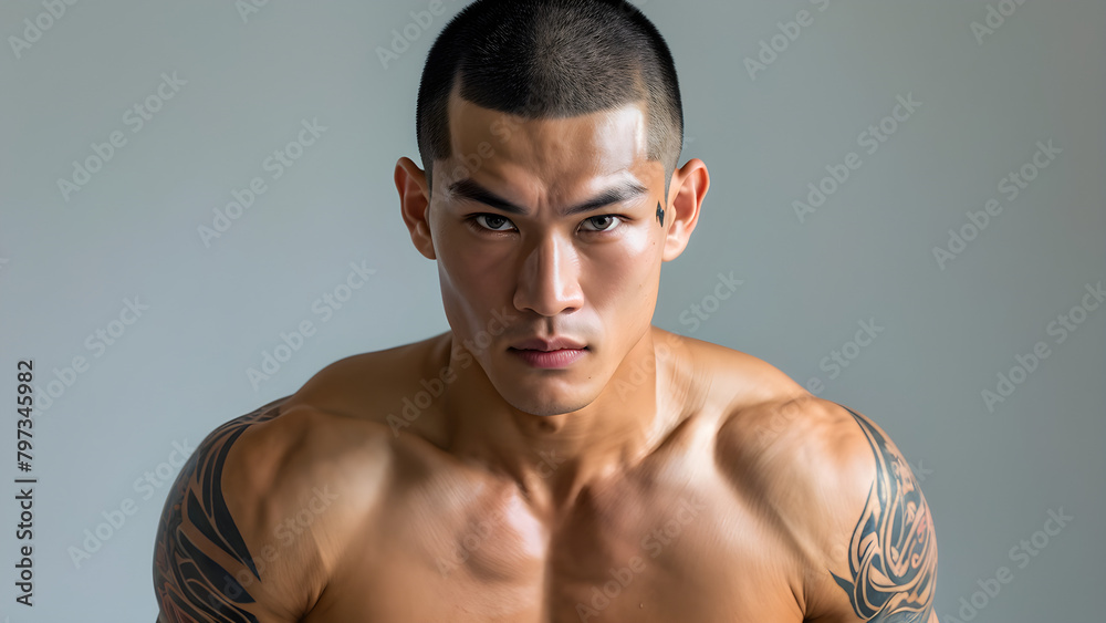 Dynamic Impact: Muay Thai Athlete's Short Shaved Style, Combat Ready ...