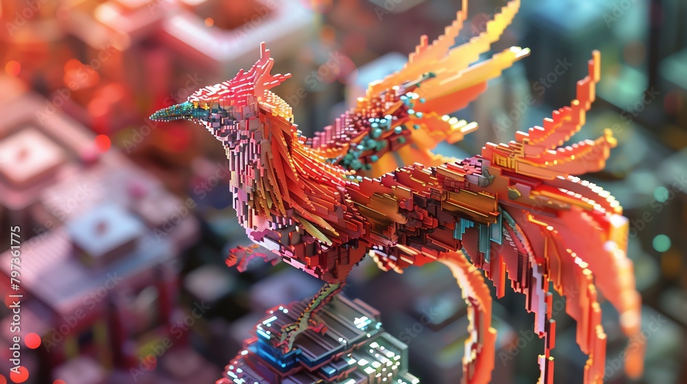 Craft a clay sculpture depicting a mythical phoenix perched on a sleek ...