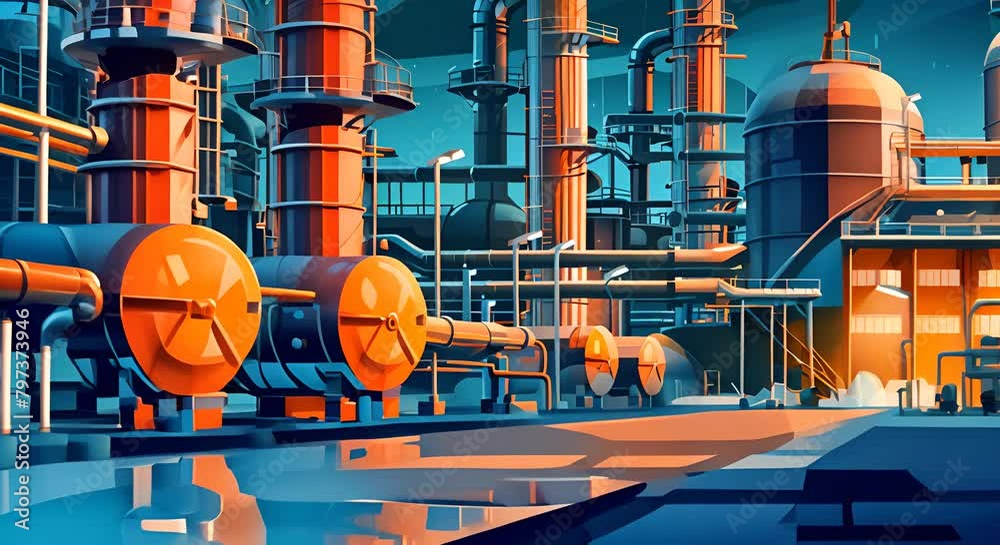Detailed illustration of the distillation process within a refinery ...