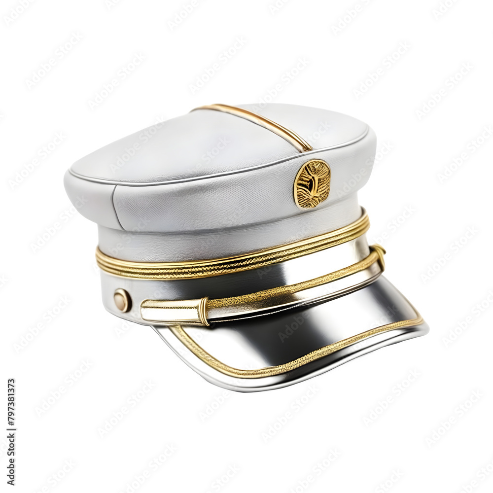 Silver pilot cap with gold trim on a transparent background, PNG Format ...