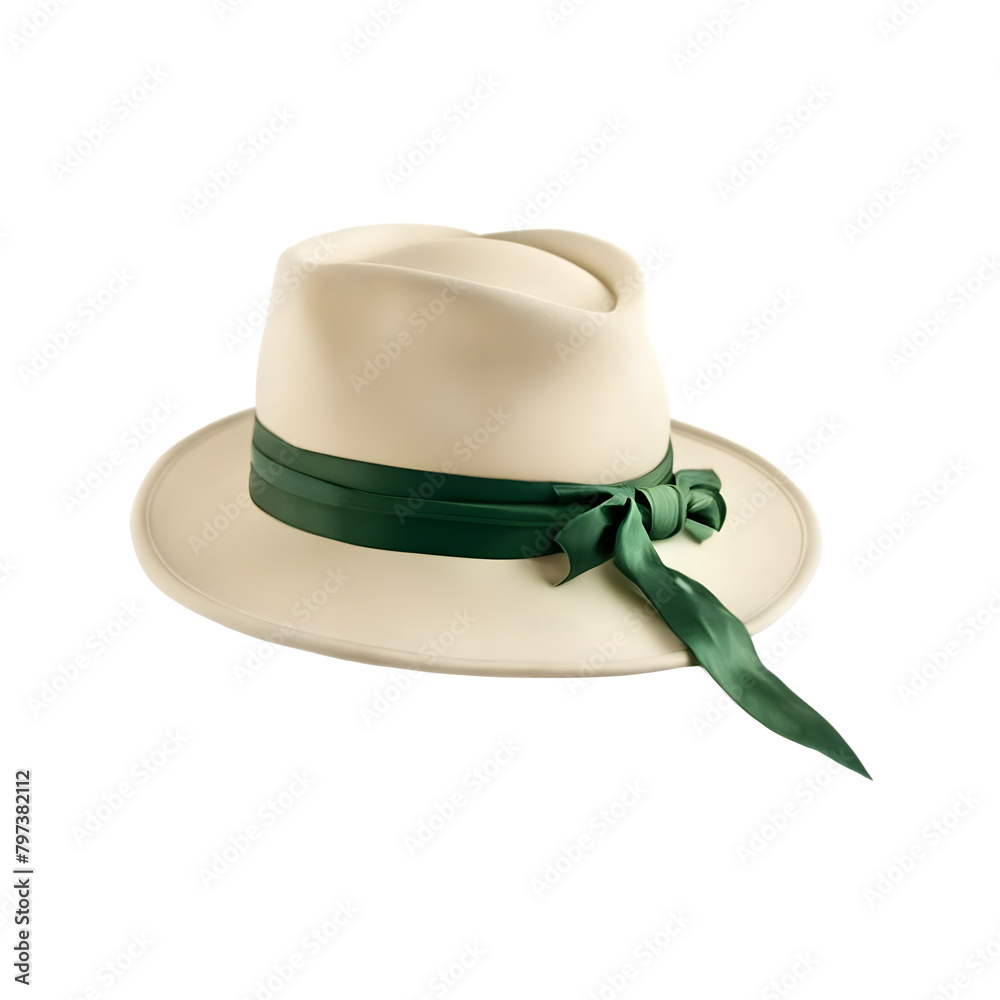 Vintage ivory suffragette hat with a green sash on a transparent ...