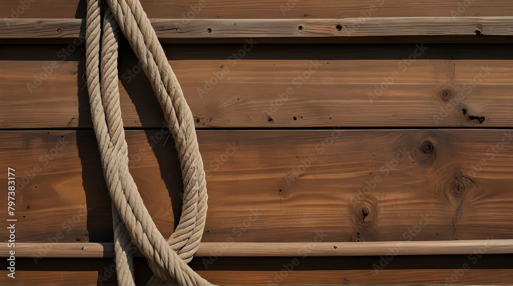 The side of an old wooden boat with ship rope. Marine wood texture ...