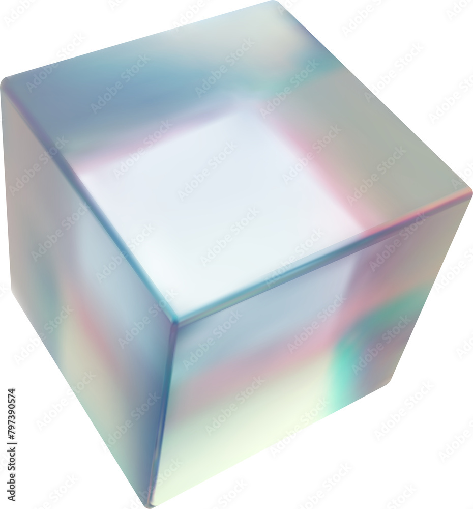 3d glass cube box with crystal dispersion effect. Abstract empty glassy ...