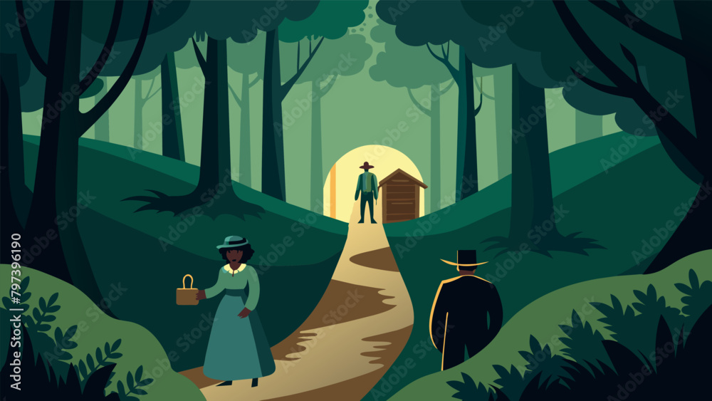 The Underground Railroad depicted through a hidden path in the woods ...