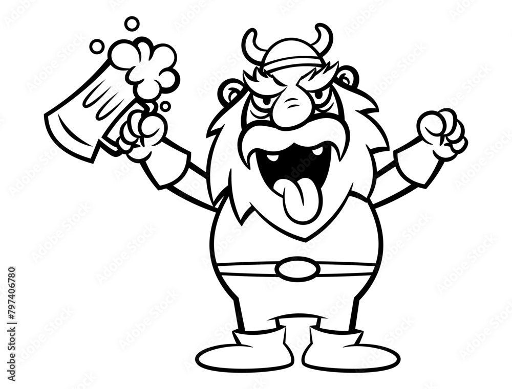 viking man cartoon characters wearing horn helmet and armor. holding a ...