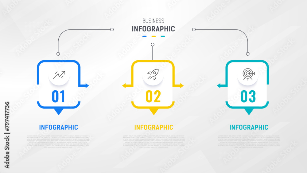 Three Step Infographic label design Vector template with line icons ...
