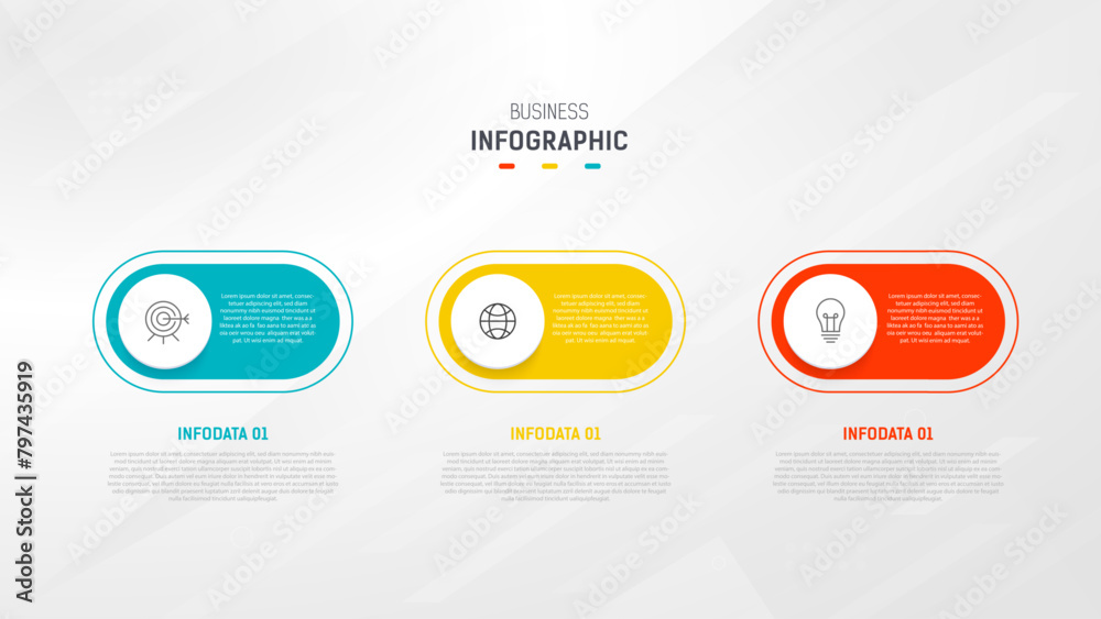 Three Step Infographic label design Vector template with line icons ...