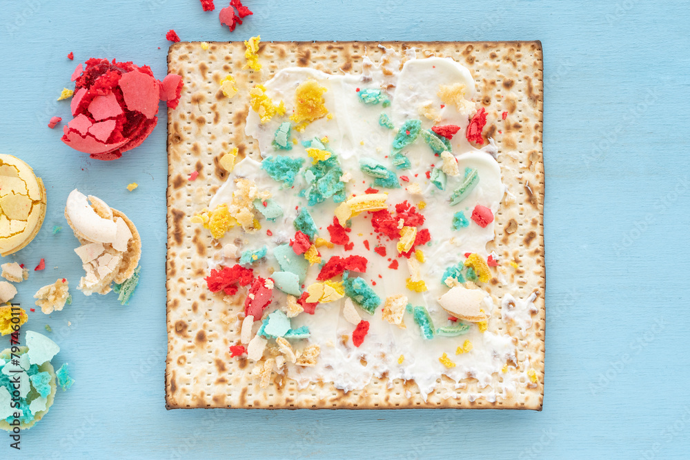 Matzah toast made with white chocolate, crumbled macaroons for Jewish ...