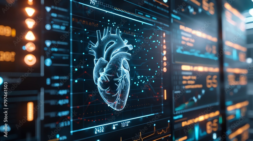 Interactive digital health monitor screen showing a dynamic x-ray of ...