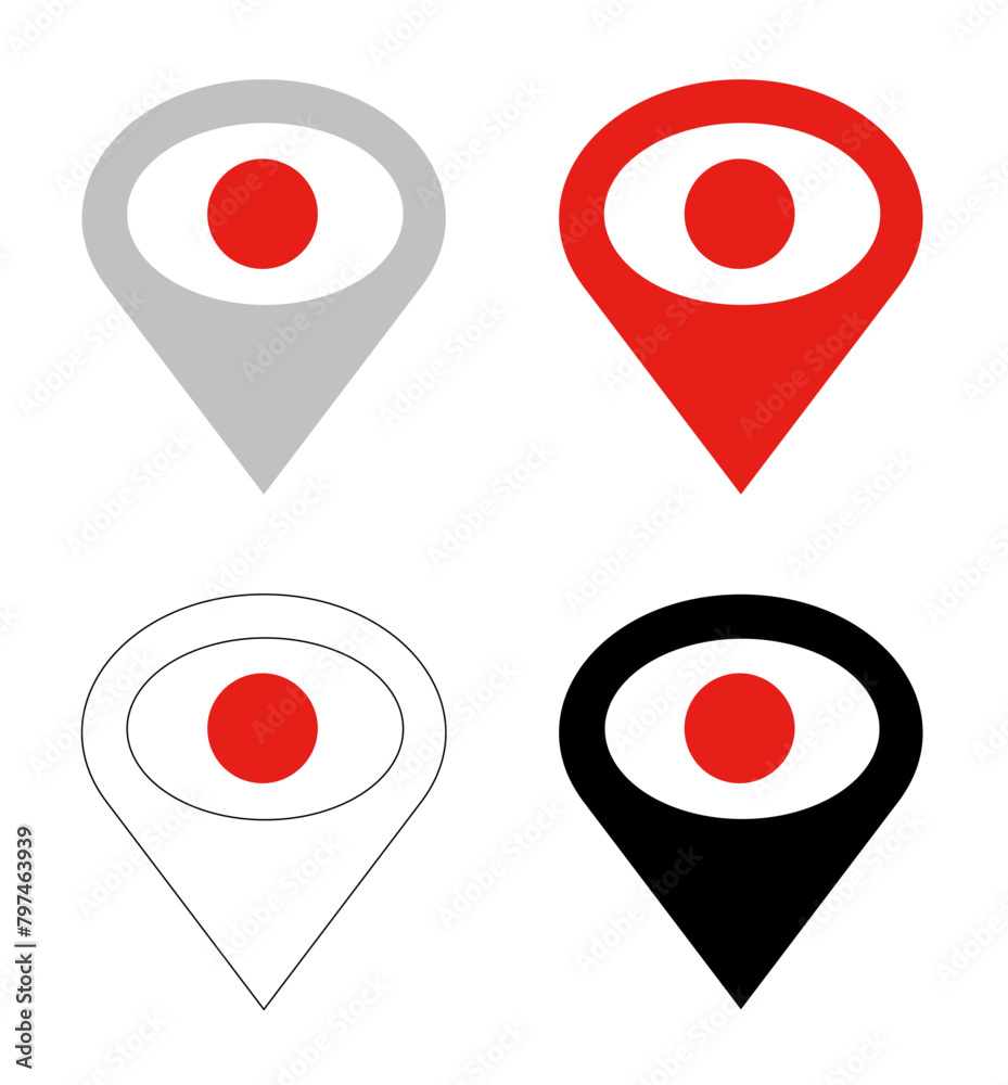 japan map pins icons japanese oval pinpoint set nippon flag svg kyoto ...