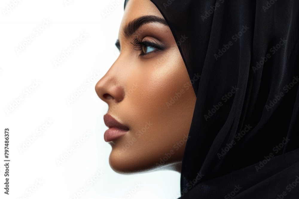 Profile of an arab saudi woman face with perfect skin isolated on a ...